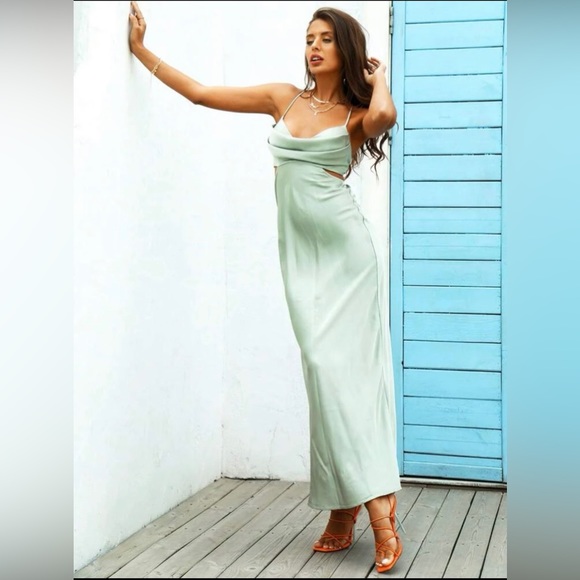 Dresses | Mint Green Satin Dress | Poshmark